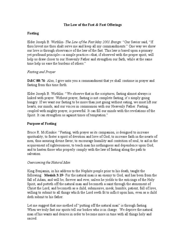 Fast and Fast Offerings | PDF | Fasting | Prayer