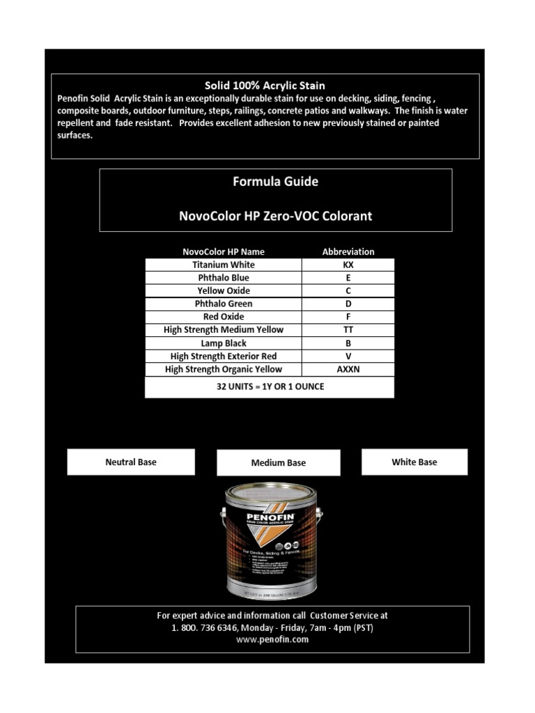 Formula Guide Novocolor HP Zero-Voc Colorant: Solid 100% Acrylic Stain ...
