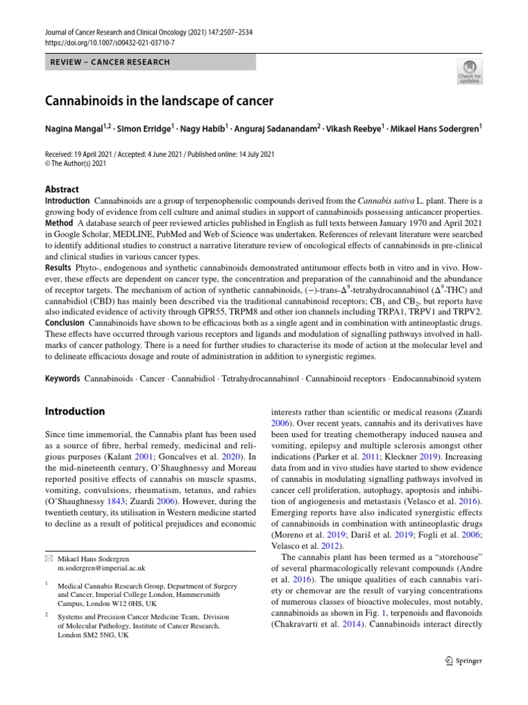 Cannabinoids in The Landscape of Cancer | PDF | Tetrahydrocannabinol ...