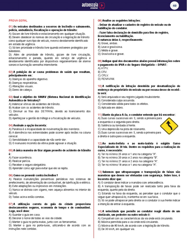 40 - Prova Geral | PDF | Tráfego | Transporte