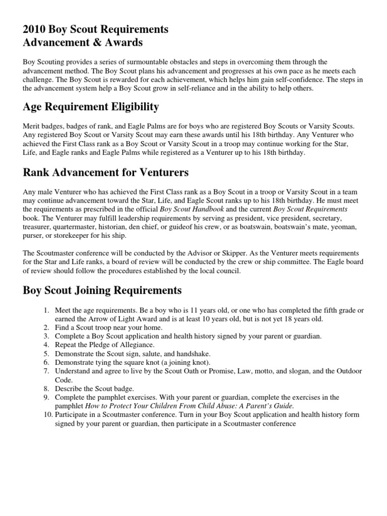 2010 Boy Scout Requirements | PDF | Scuba Diving | Snorkeling