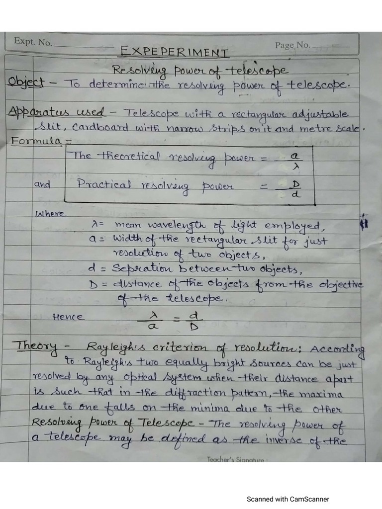 Resolving Power of Telescope | PDF