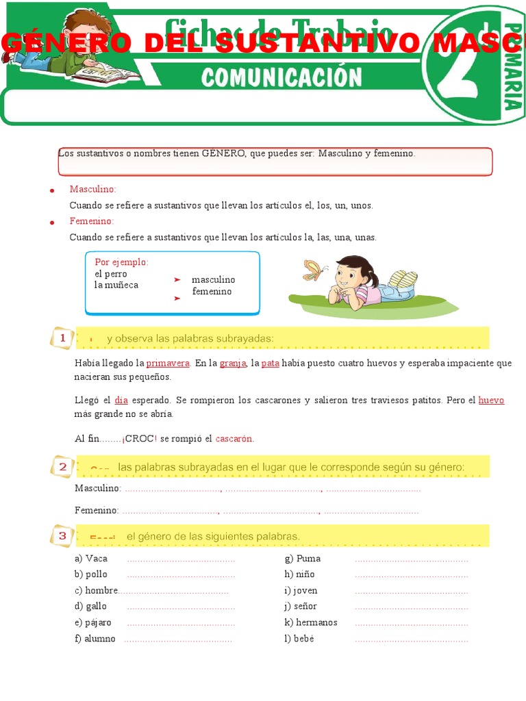 Género Del Sustantivo Masculino y Femenino para Segundo Grado de ...