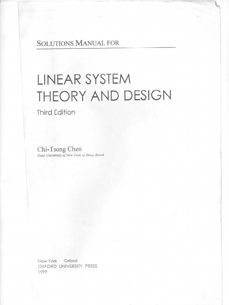 Chen - Linear Systems Theory and Design 3rd Ed Solution Manual | PDF