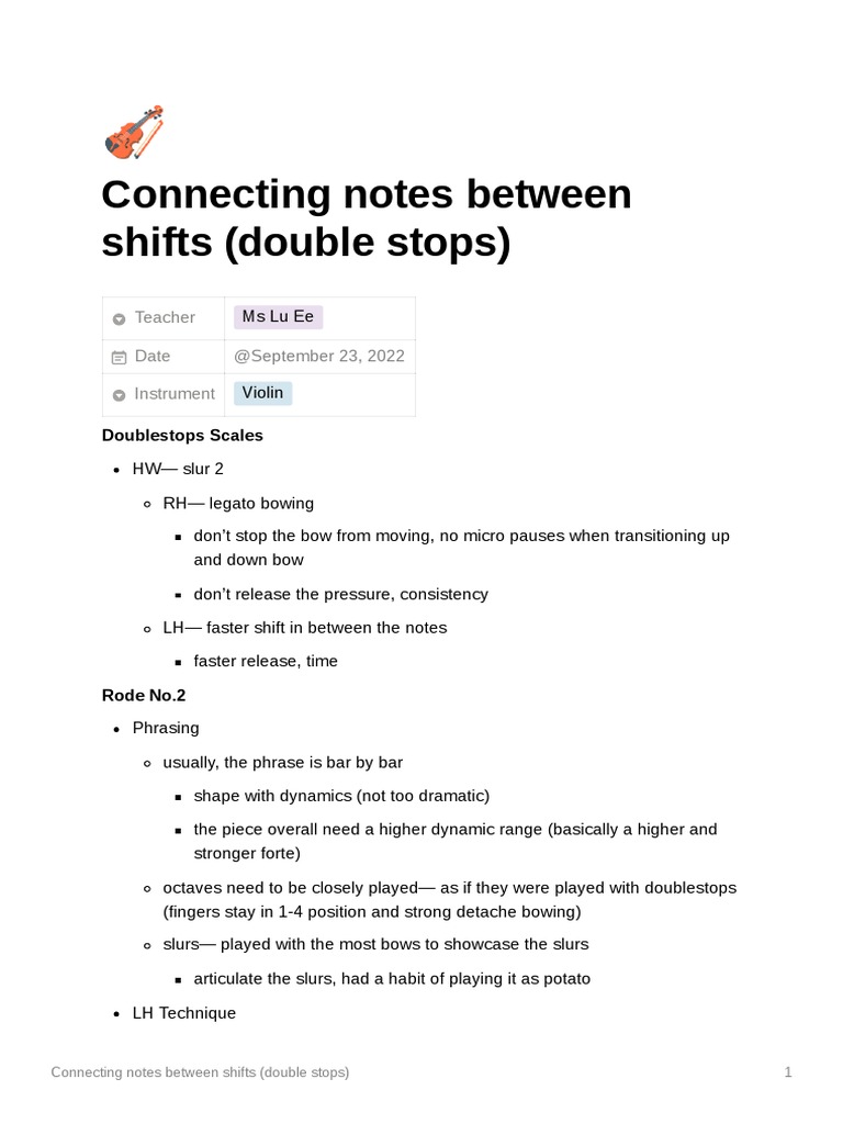Connecting Notes Between Shifts (Double Stops) | PDF
