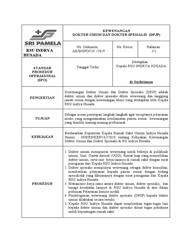 Spo 23 Kewenangan Dokter Umum Dan Dokter Spesialis | PDF