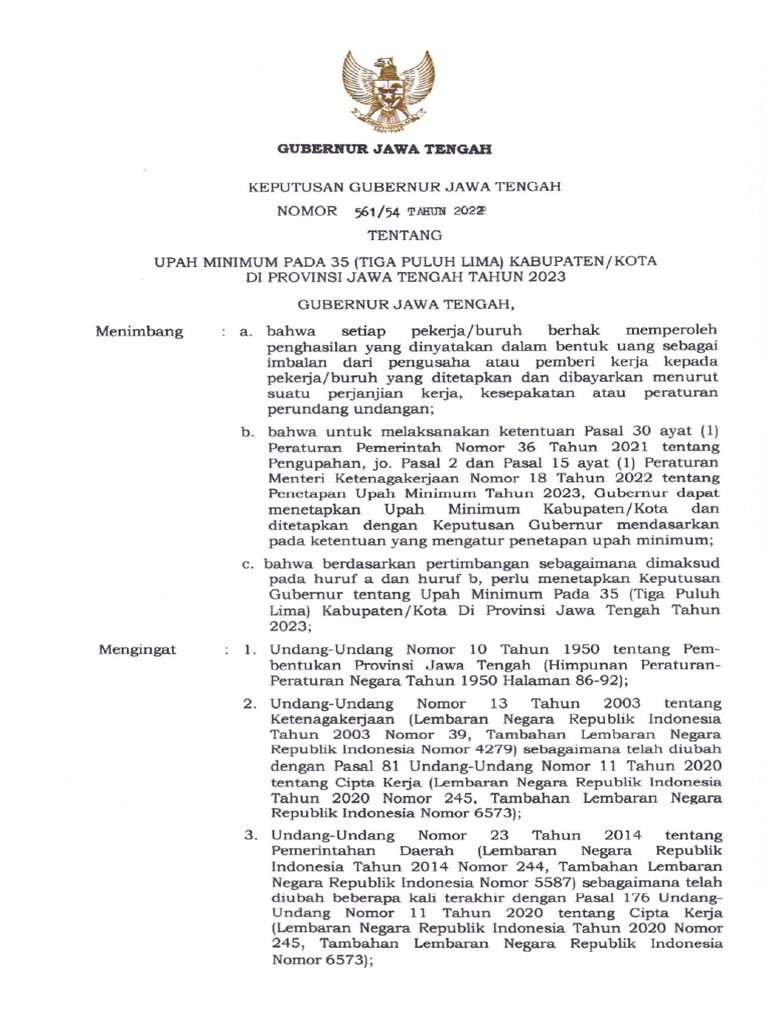 SK UMK Jawa Tengah 2023 | PDF