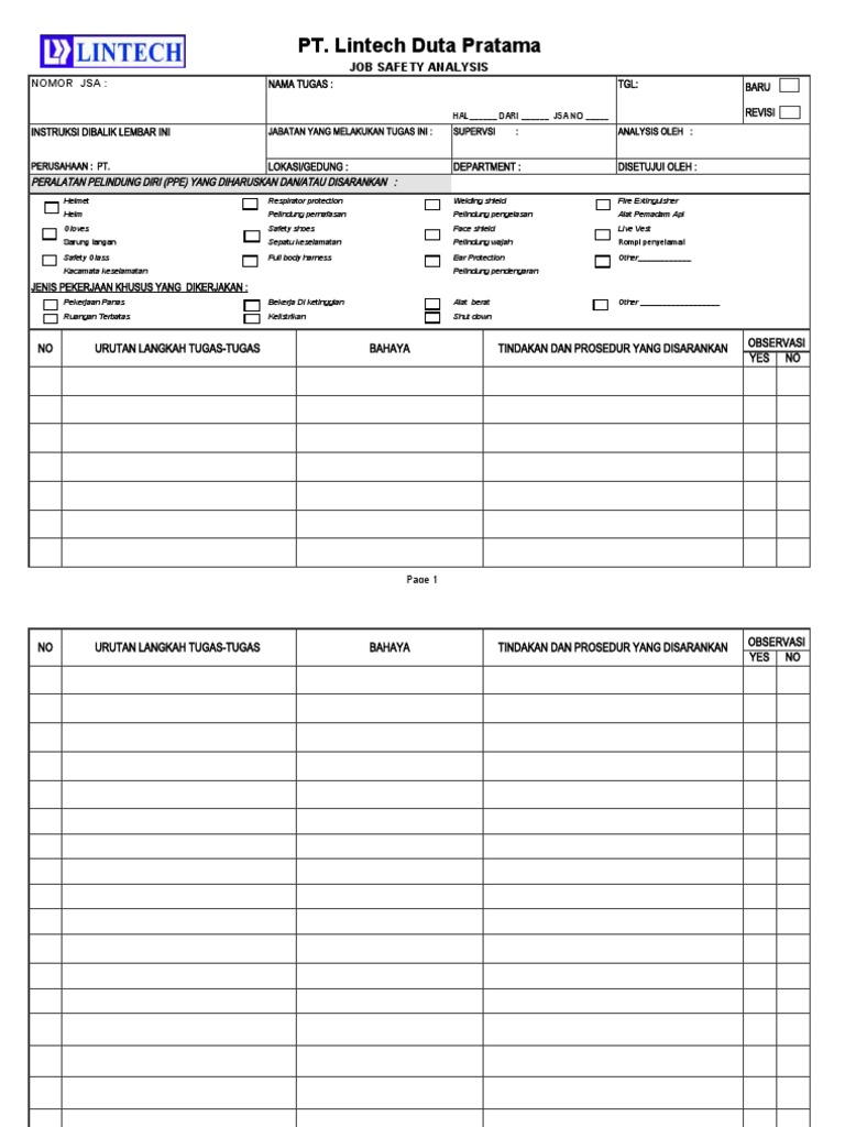 Format Formulir JSA untuk Keselamatan | PDF