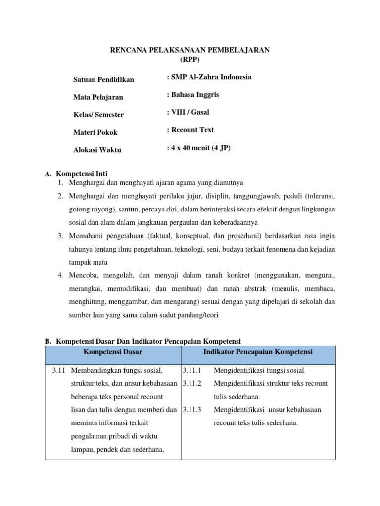 RPP Recount Text Amalia Revisi | PDF