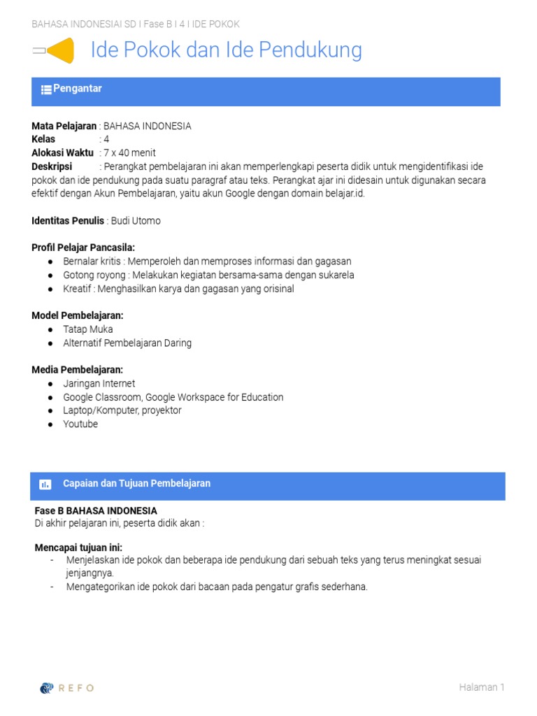 Bahasa Indonesia - Bahan Ajar - 4 - Ide Pokok Dan Ide Pendukung | PDF | Seni