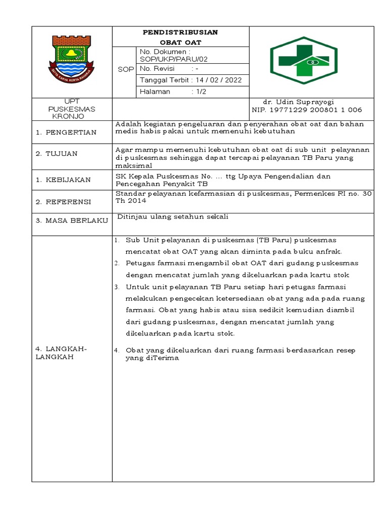 Sop TB Paru - Distribusi Obat Oat | PDF
