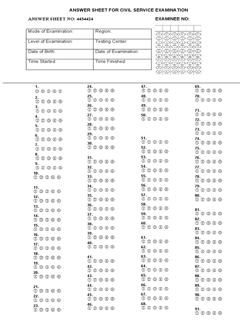 Civil Service Exam Answer Sheet 2025 | PDF