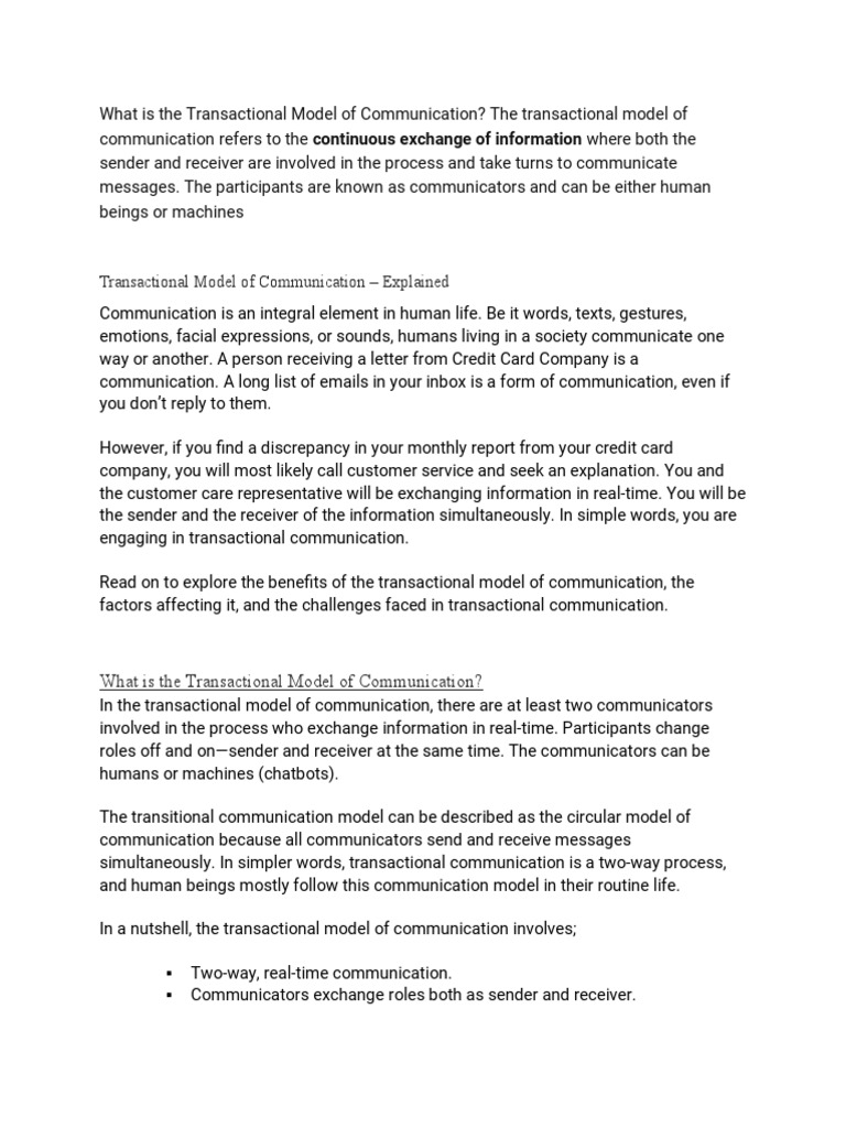 What Is The Transactional Model of Communication | PDF | Communication ...