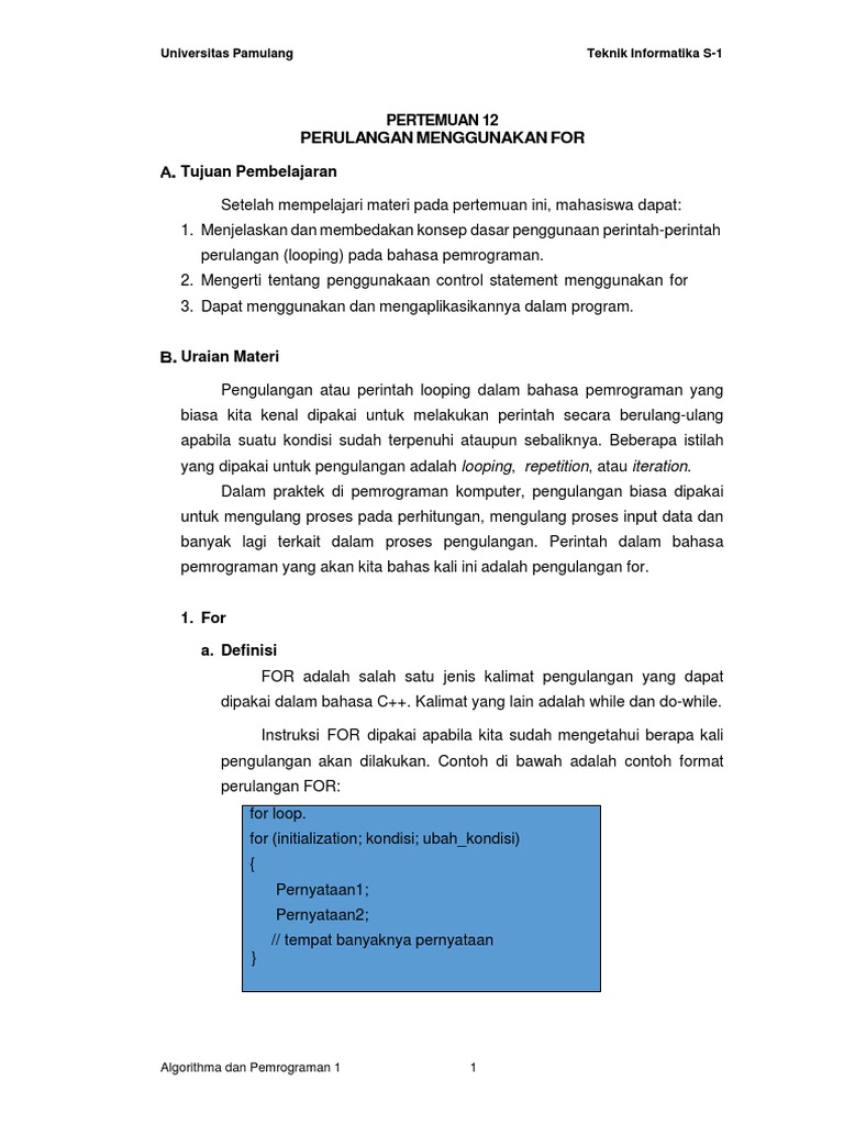 Algoritma - Perulangan Menggunakan For | PDF