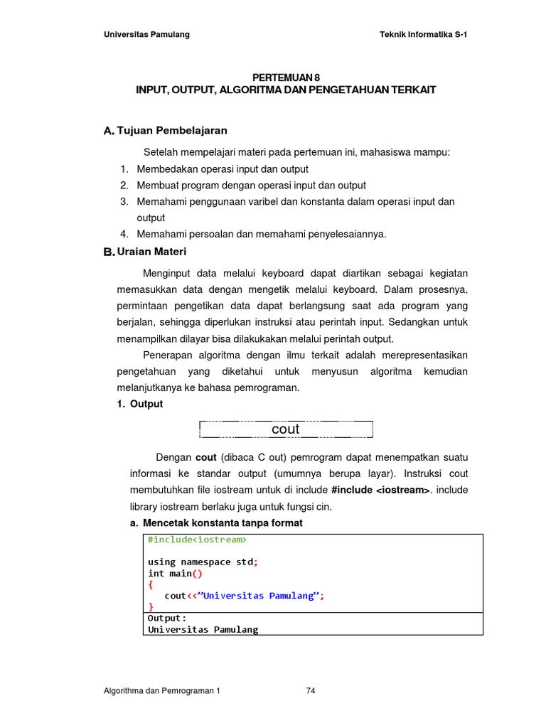 Input dan Output dalam Algoritma | PDF | Metode & Bahan Ajar | Komputer