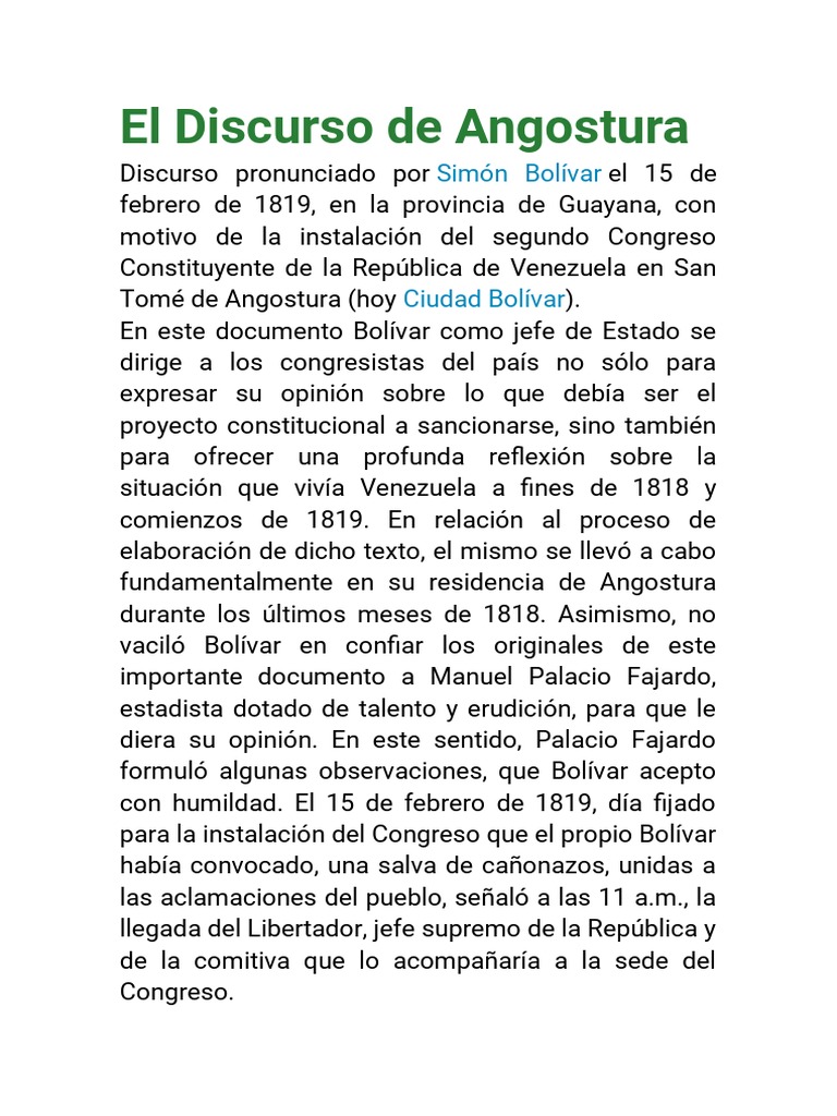 El Discurso de Angostura | PDF | Gobierno