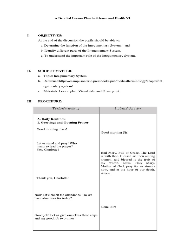 DETAILED-LESSON-PLAN-part-2 | PDF | Skin | Integumentary System