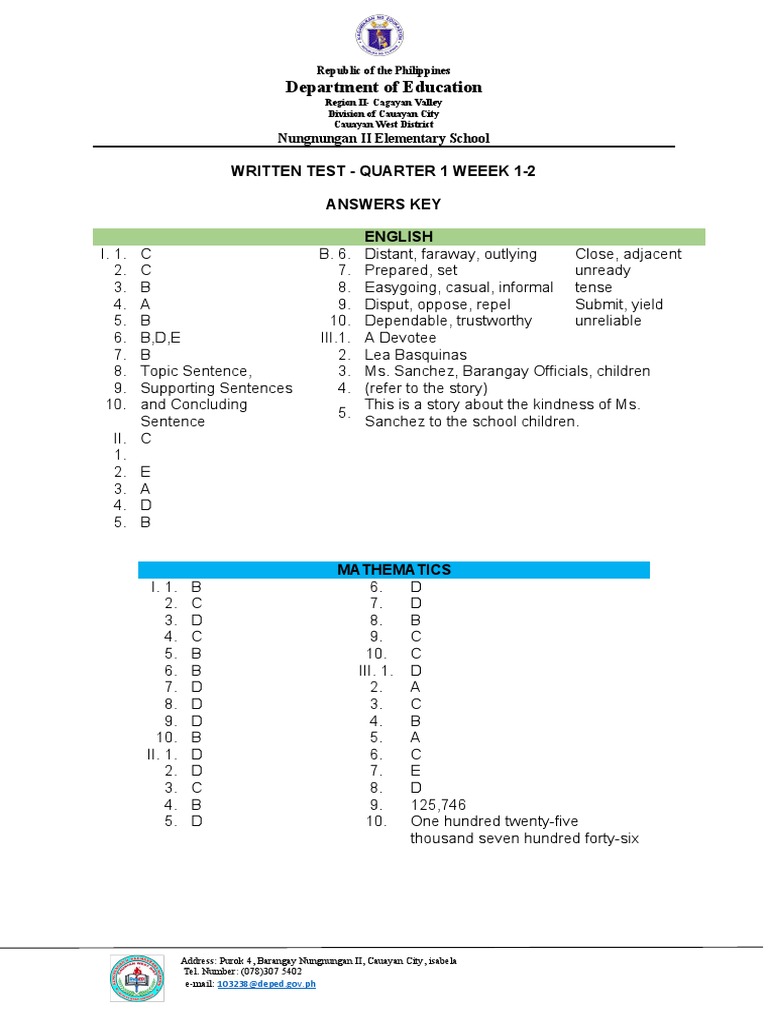 Answer Key Q1 W1 2 Written Pdf