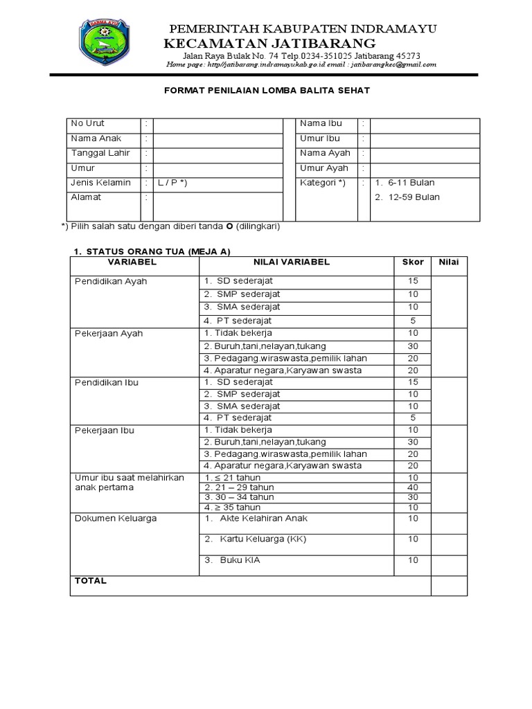 Format Penilaian Lomba Balita Sehat | PDF Format Penilaian Lomba Balita Sehat | PDF