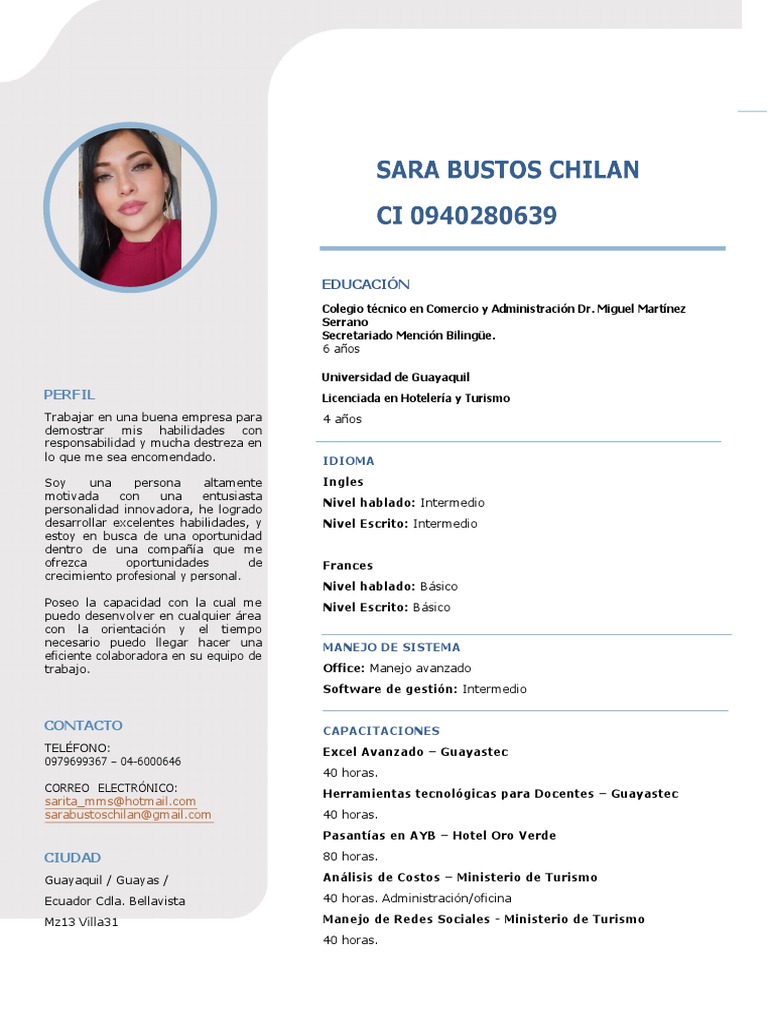 CV Sara Busos 0940280639 Gye | PDF | Plan de estudios | Gestión de ...