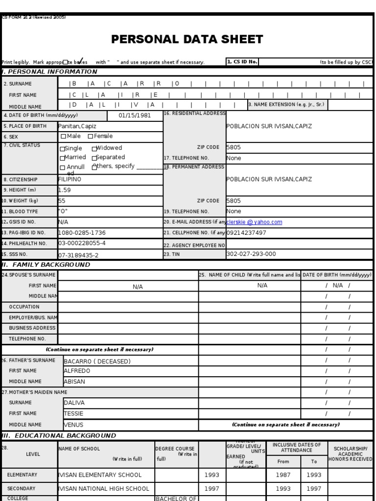 Pds Form (Rev. 2005) | PDF | Social Institutions | Social Science