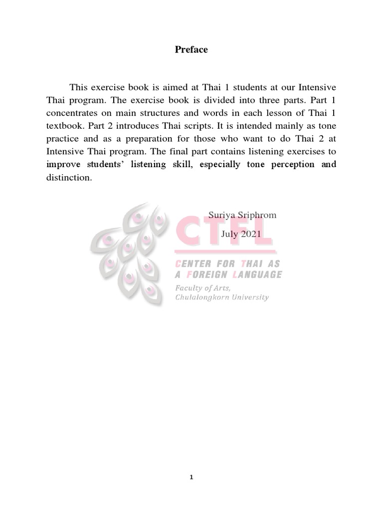 Intensive Thai 1 Exercise Book | PDF | Linguistics