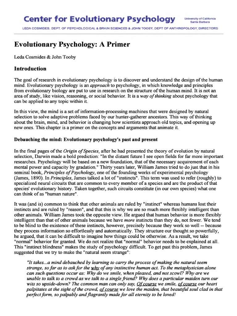 Cosmides, Leda Tooby, John - Evolutionary Psychology A Primer | PDF ...