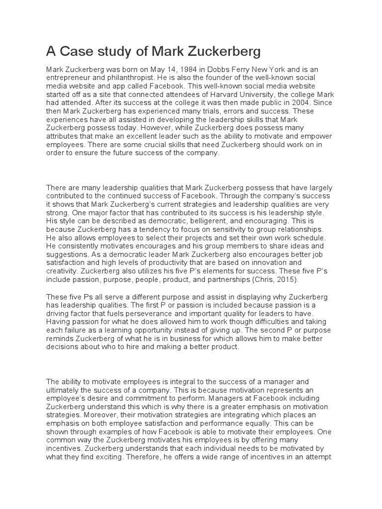 A Case Study of Mark Zuckerberg | PDF