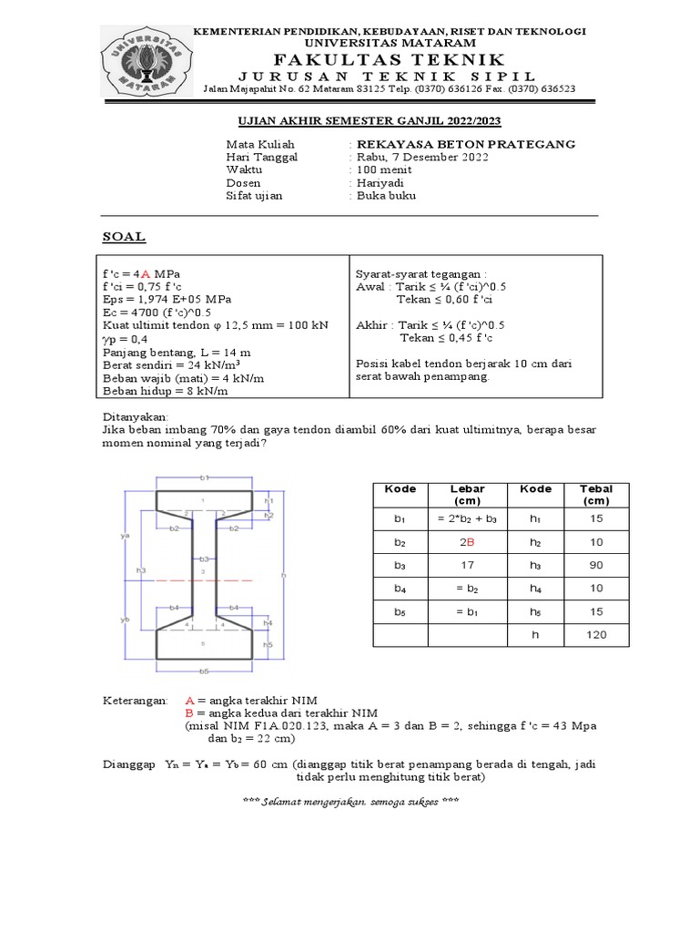 Soal Beton 3 - UAS 7 Des 2022 | PDF