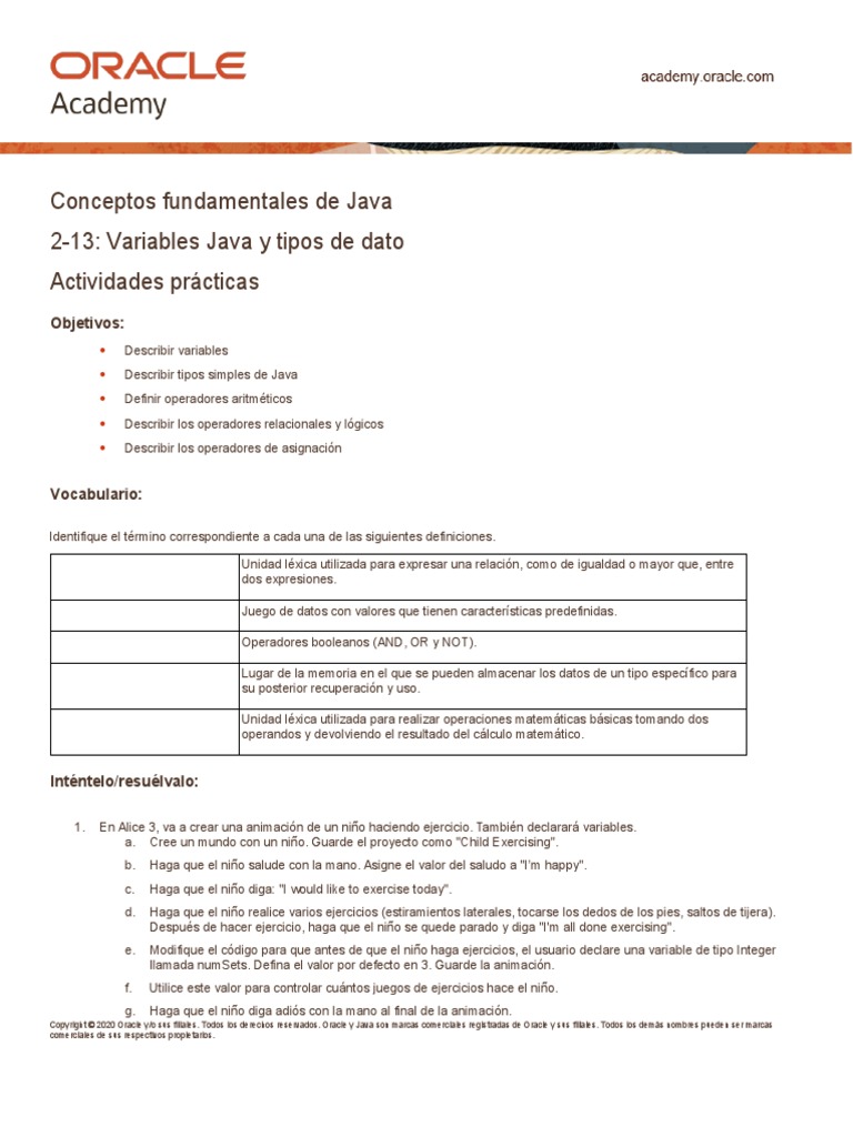 JF 2 13 Practice Esp | PDF | Java (lenguaje de programación) | Ciencias de la Computación