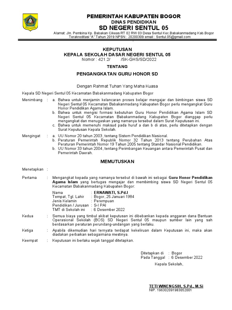 Contoh SK Guru Honor | PDF