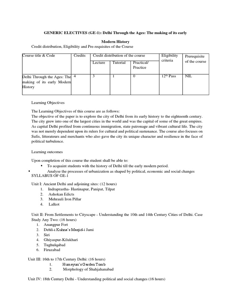 Delhi Through the Ages: Course Syllabus | PDF | Delhi | Mughal Empire