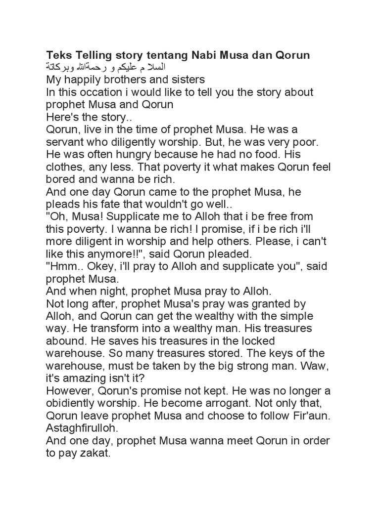 Teks Telling Story Tentang Nabi Musa Dan Qorun | PDF