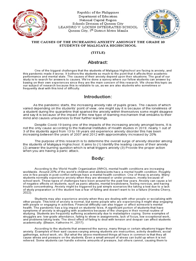 Group 5 Research Paper 22the Causes of The Increasing Anxiety Amongst ...