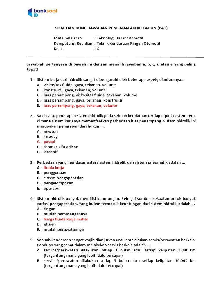 Soal & Kunci Pat Tdo Kelas 10 Tahun 2022 | PDF