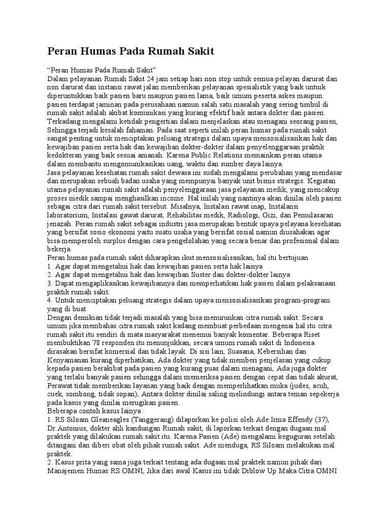 Peran Strategis Humas Rumah Sakit | PDF