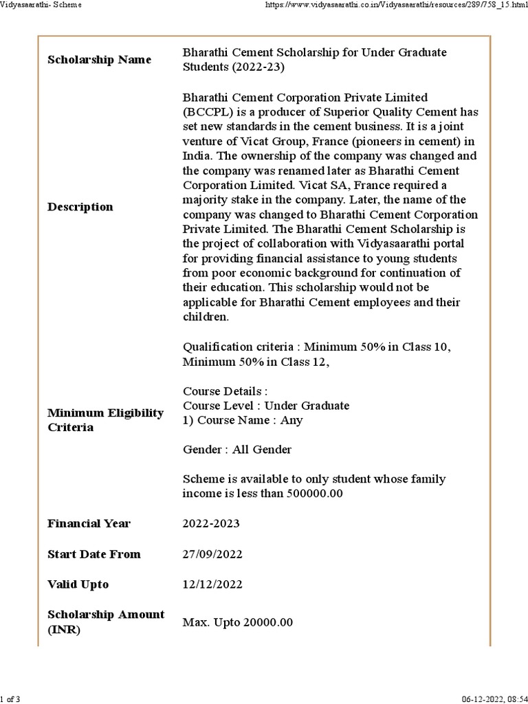 Bharathi Scholarship | PDF