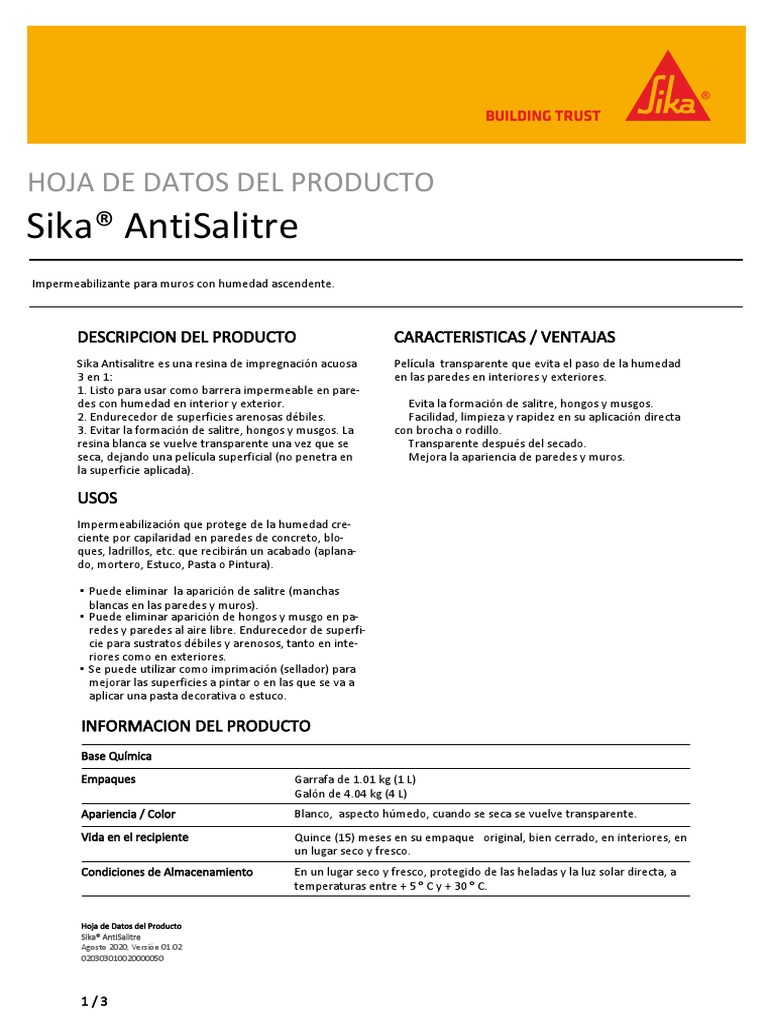 Sika Antisalitre | PDF | Materiales
