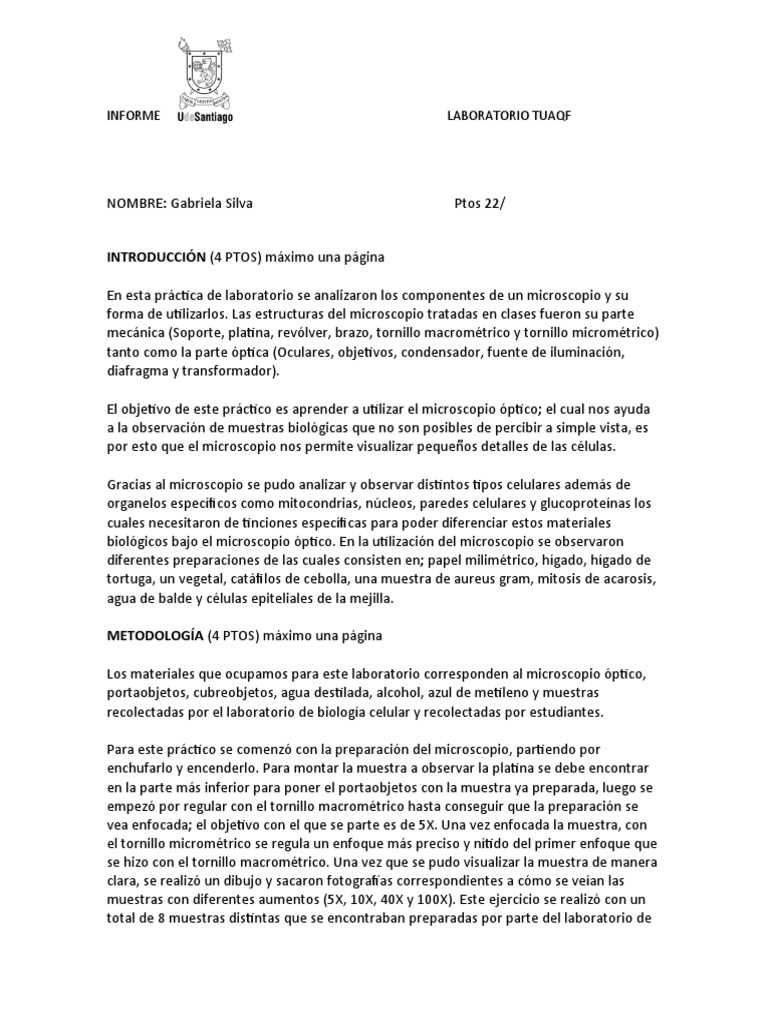 Reporte 1 BioCel TUAQF. Silva Gabriela. 2022. Acuña | PDF | Tinción | Biología Celular)