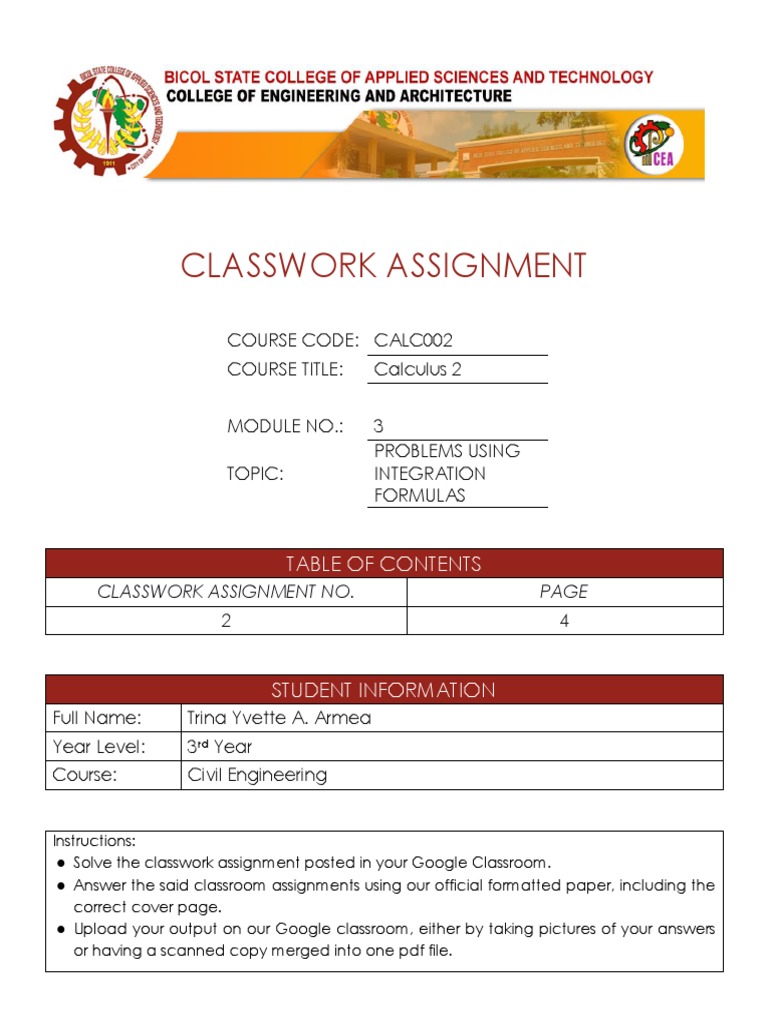 Classwork Assignment 2 - Module 3 - CALC002 | PDF