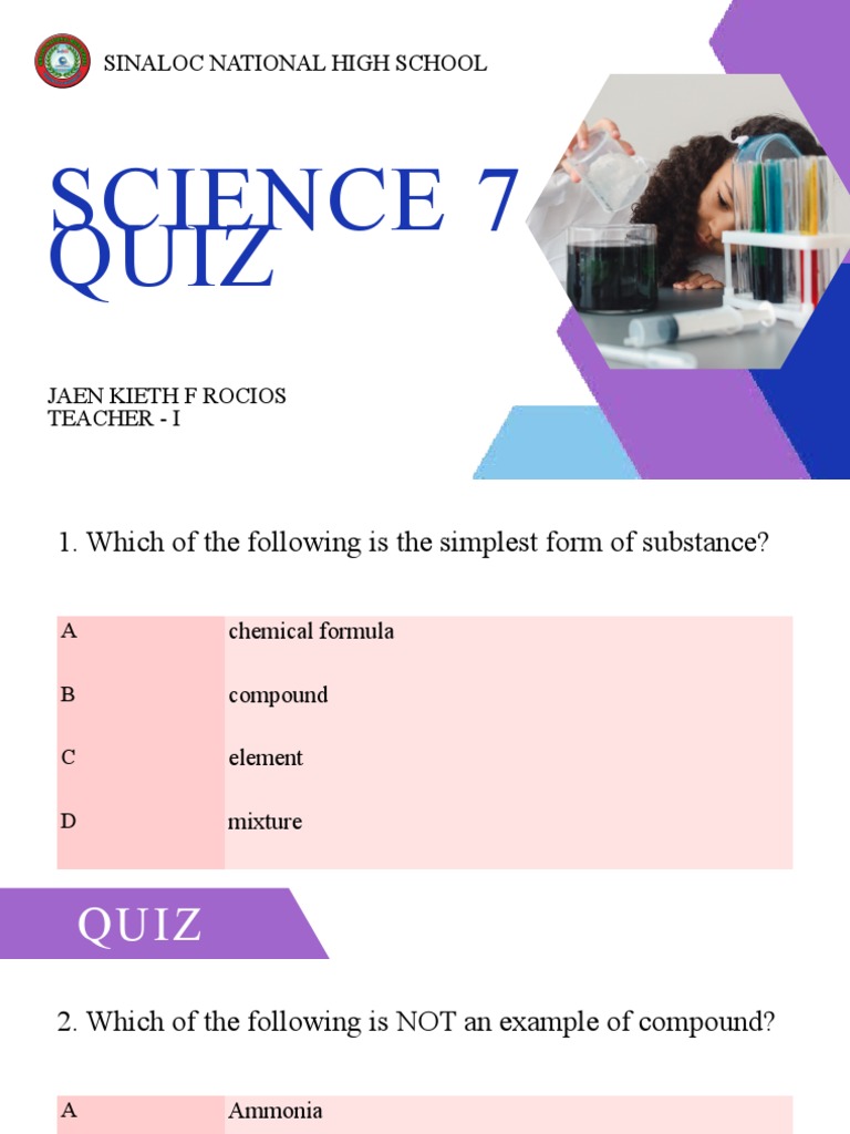 Science 7 - Quiz 1 (Pure Substances and Mixtures) | PDF | Mixture ...