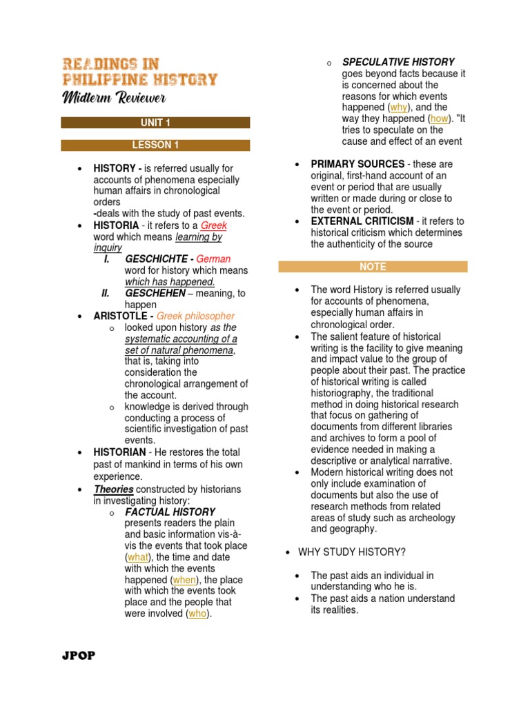 RPH Midterm Reviewer | PDF | Historiography | Primary Sources