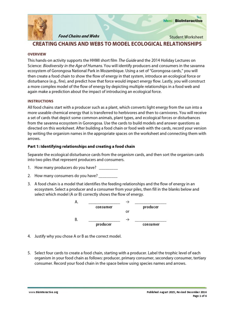 Modeling Ecological Relationships: Creating Food Chains and Webs to ...