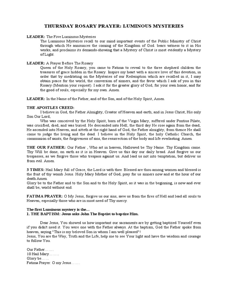 Thursday Rosary Prayer | Download Free PDF | Rosary | Theology