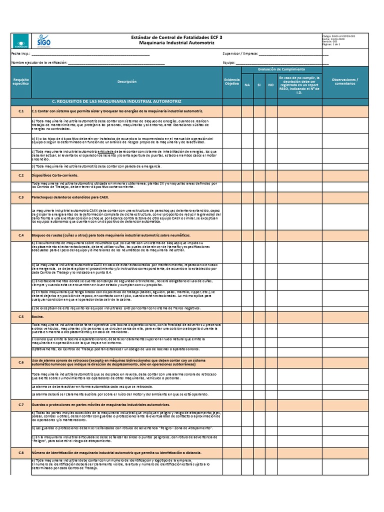 SIGO-LV-ECF03-005 Check List Equipos Pesados | PDF | Neumático ...