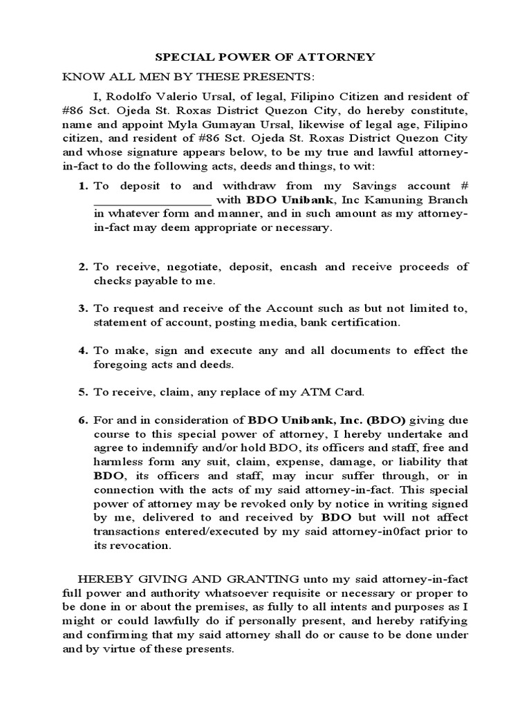 Spa Bdo | PDF | Power Of Attorney | Notary Public