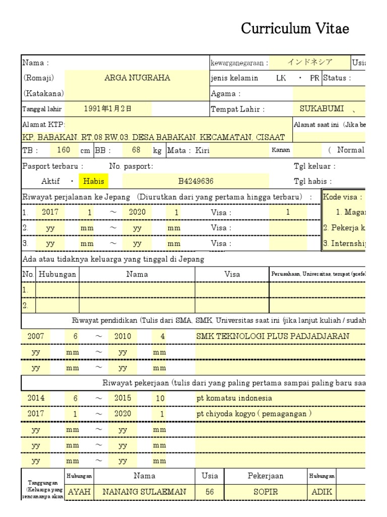 Master CV Tokutei Ginou (Bahasa Indonesia) | PDF