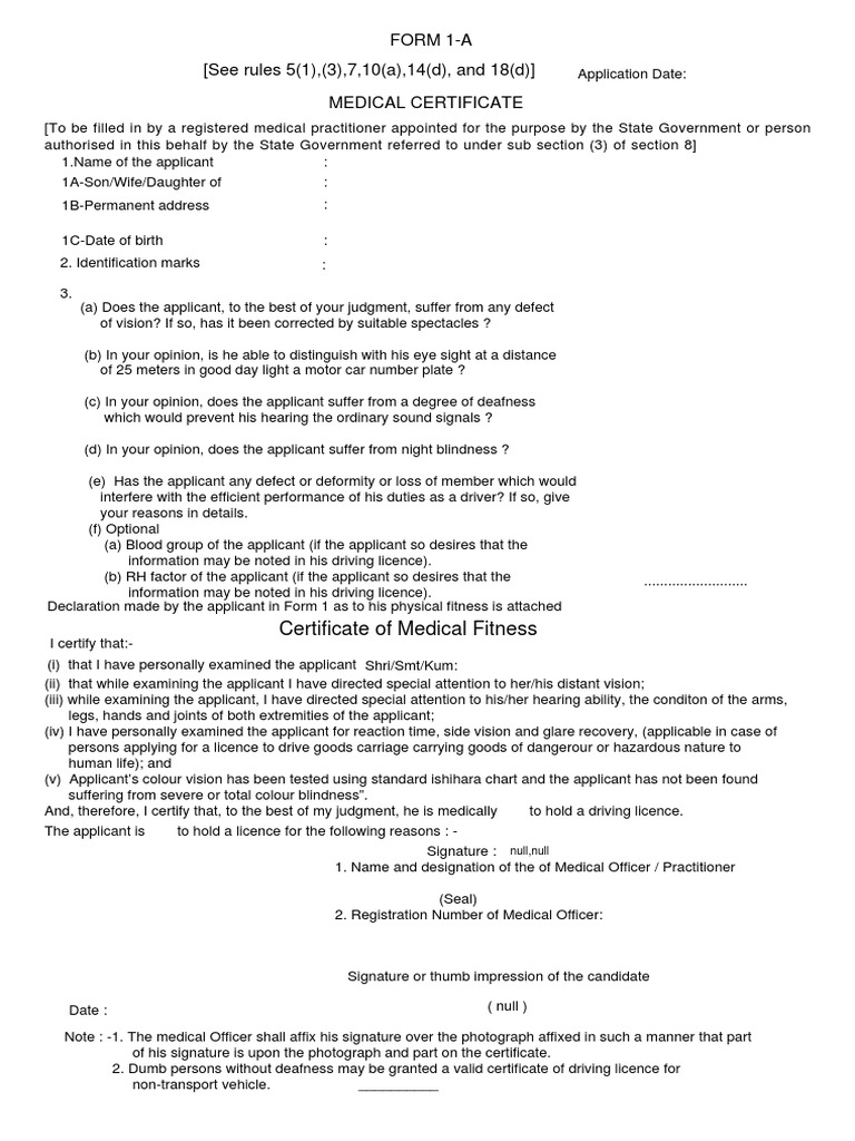 Form 1-A (See Rules 5 (1), (3), 7,10 (A), 14 (D), and 18 (D ...