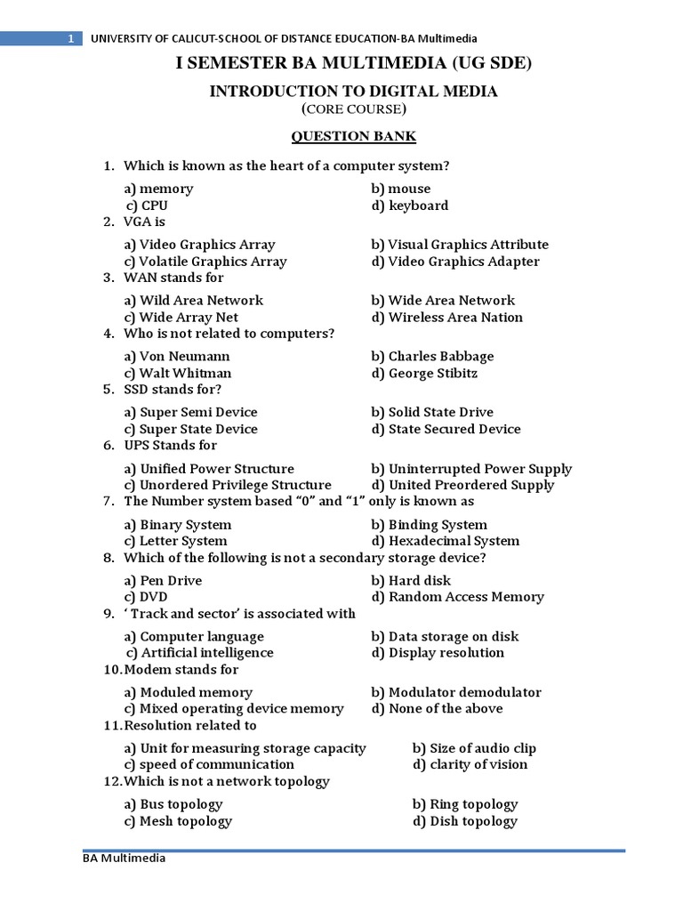 Mcq Introduction To Digital Media Download Free Pdf Internet Protocol Suite Osi Model