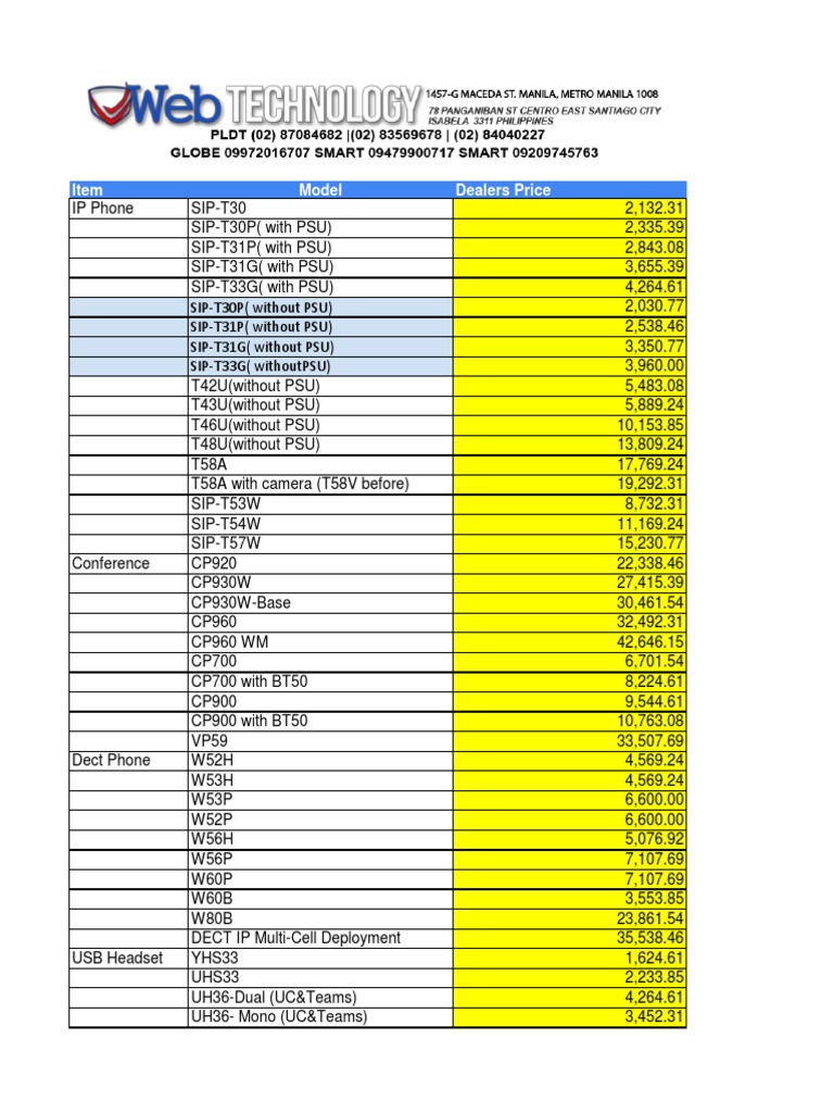 Yealink IP Phone Price List | PDF | Electronics | Human–Computer ...